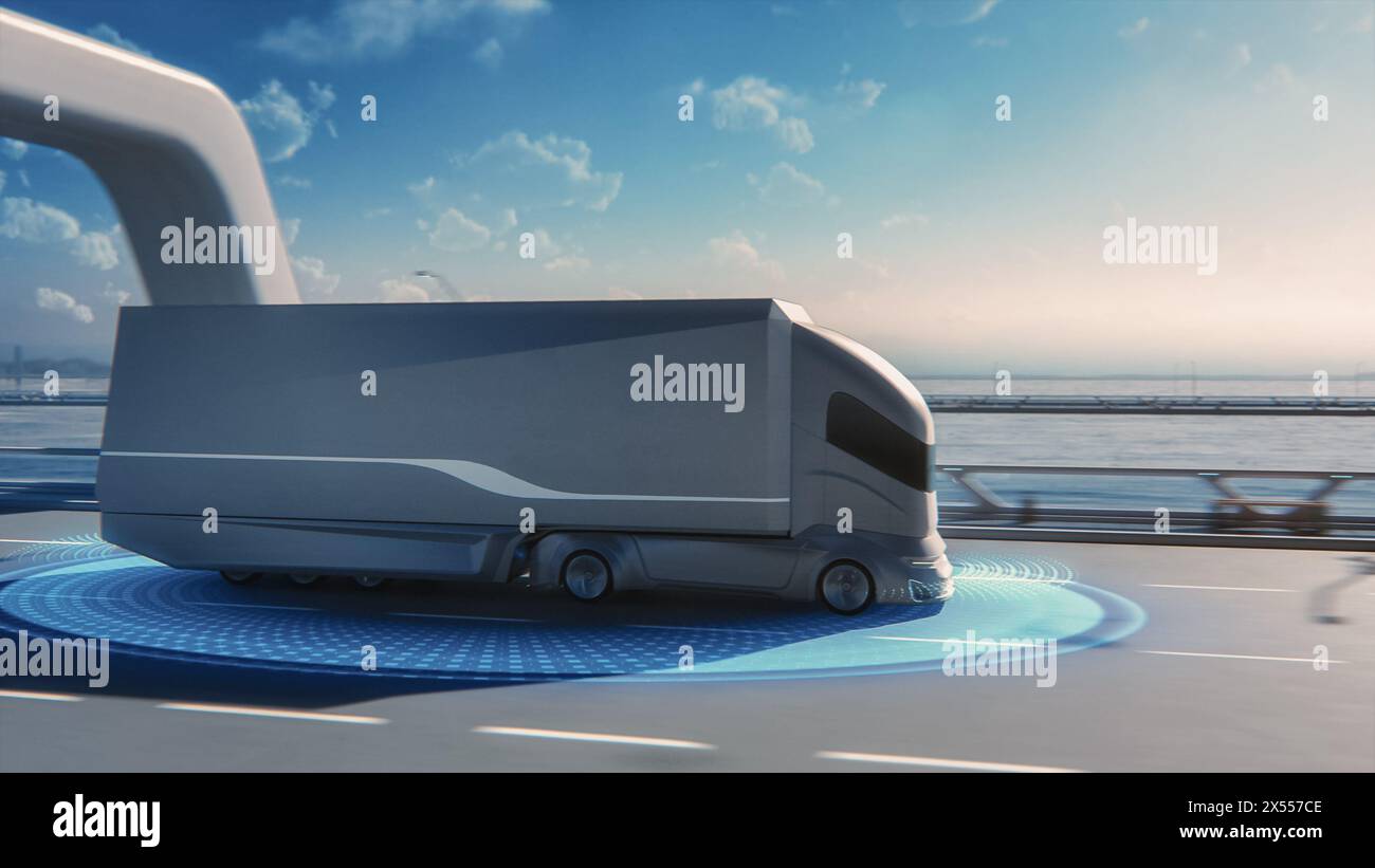 Futuristic Technology Concept: Autonomous Self-Driving Lorry Truck with ...