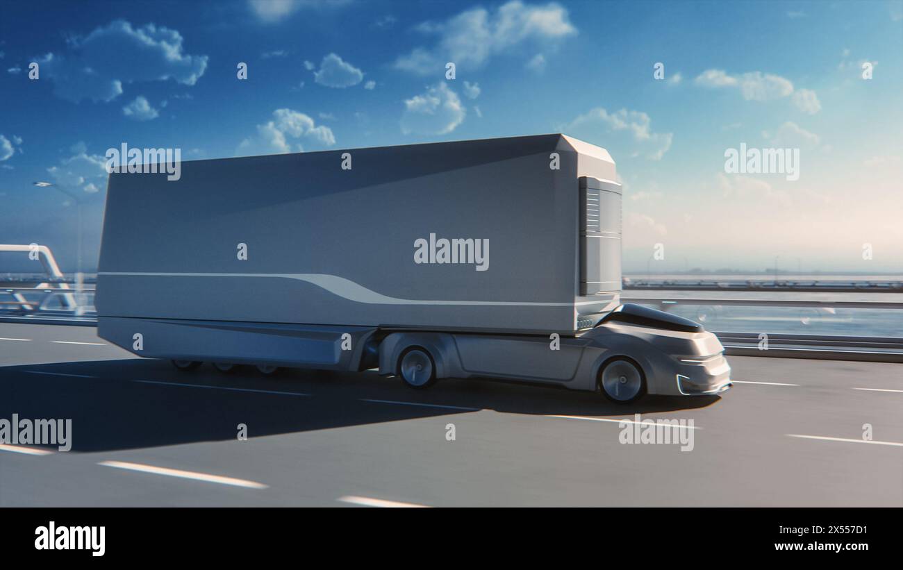 Futuristic Technology Concept: Autonomous Self-Driving Truck with Cargo ...