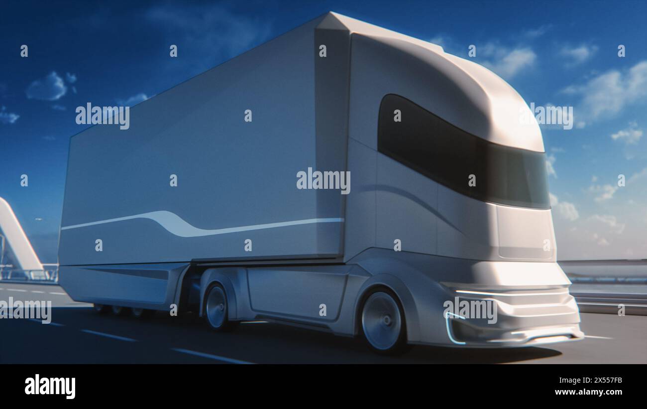 Futuristic Technology Concept: Autonomous Self-Driving Truck with Cargo ...