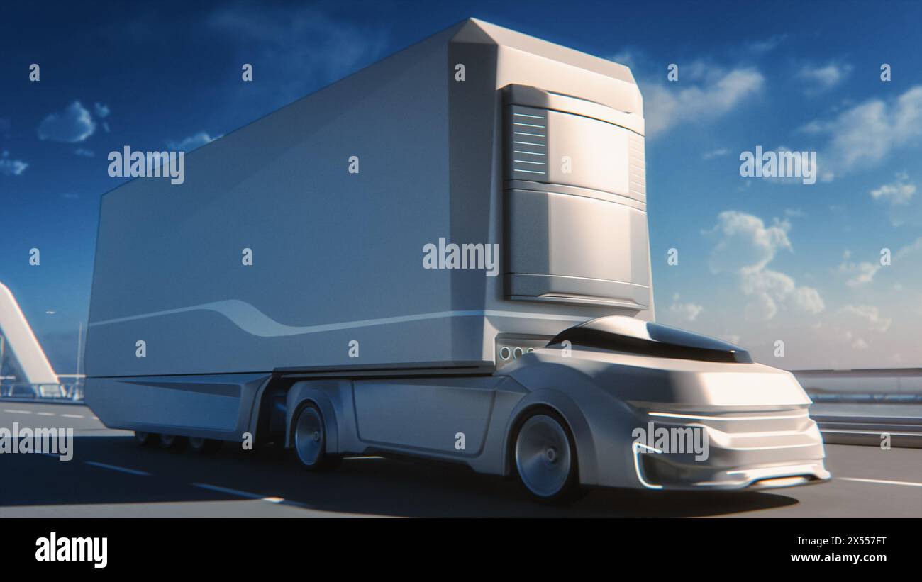 Futuristic Technology Concept: Autonomous Self-Driving Truck with Cargo ...