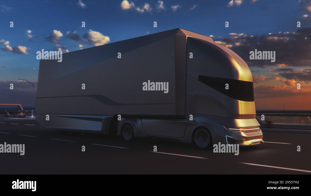 Futuristic Technology Concept: Autonomous Self-Driving Truck with Cargo ...
