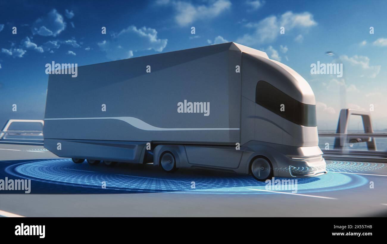 Futuristic Technology Concept: Autonomous Self-Driving Lorry Truck with ...