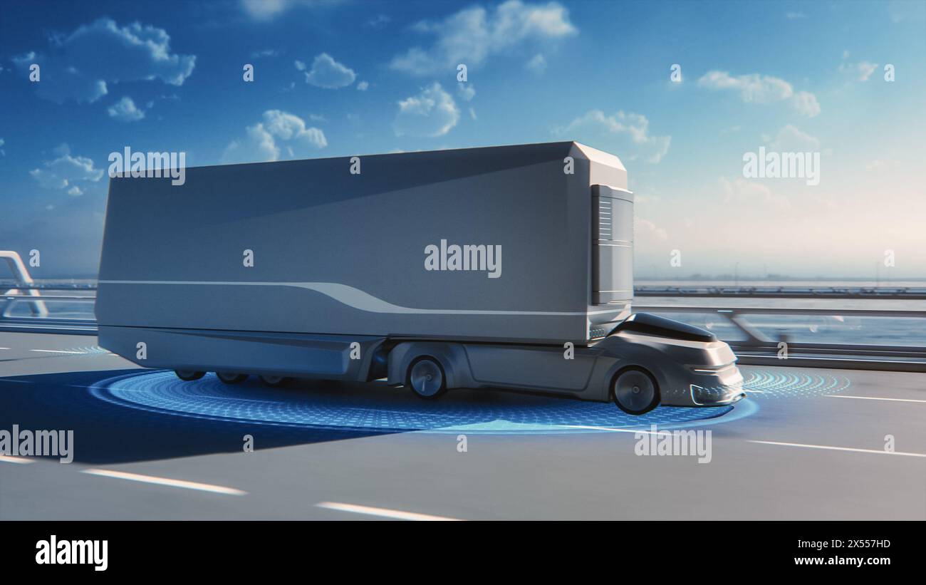 Futuristic Technology Concept: Autonomous Self-Driving Lorry Truck with ...