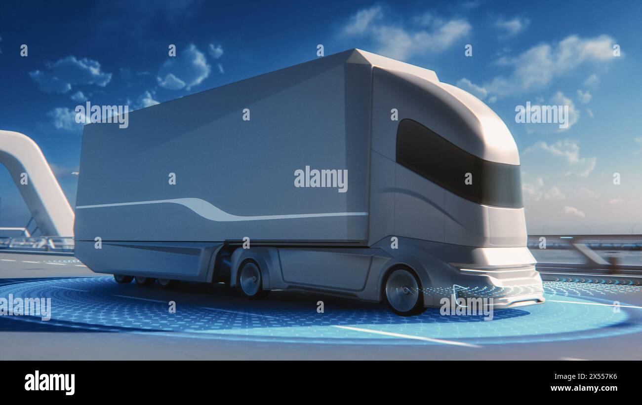 Futuristic Technology Concept: Autonomous Self-Driving Lorry Truck with ...