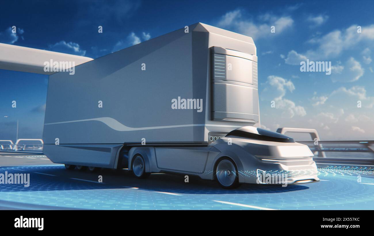 Futuristic Technology Concept: Autonomous Self-Driving Lorry Truck with ...