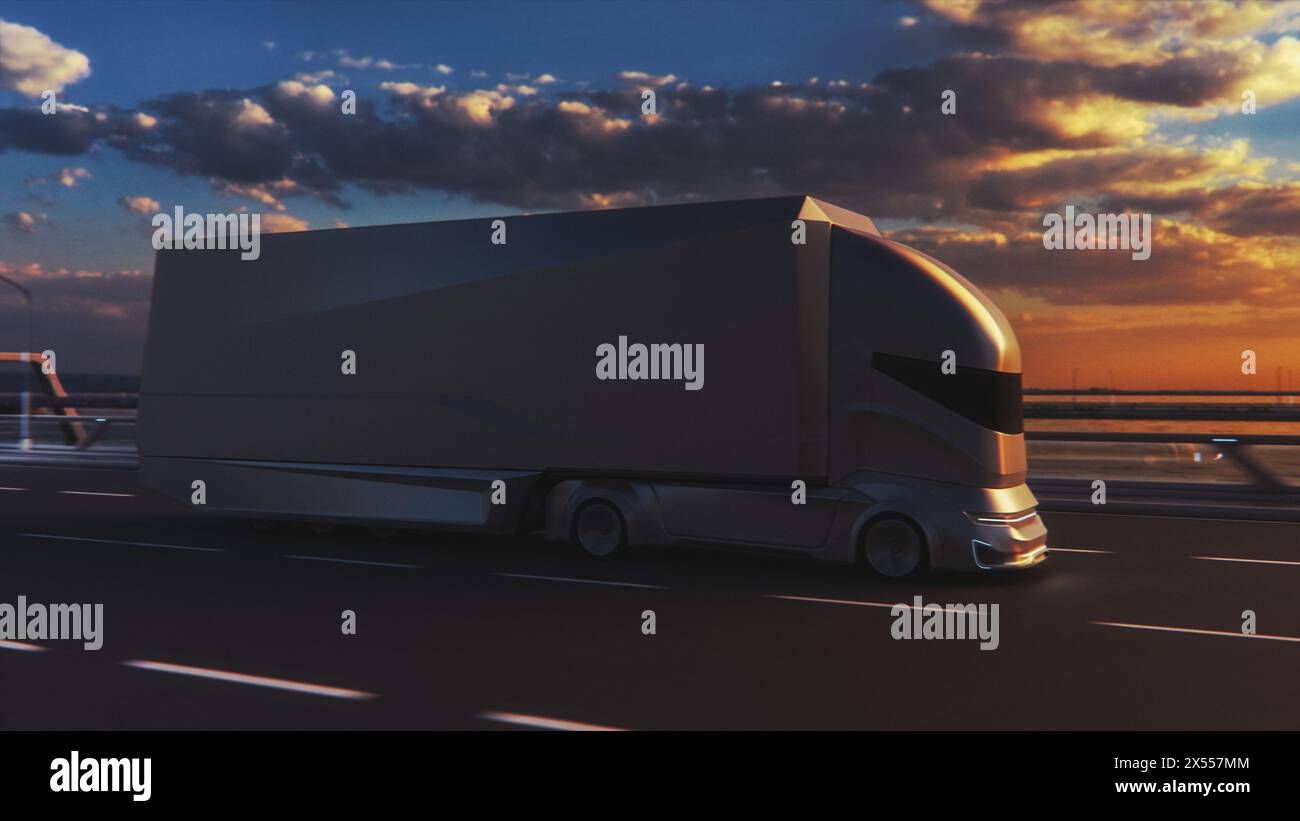 Futuristic Technology Concept: Autonomous Self-Driving Truck with Cargo ...