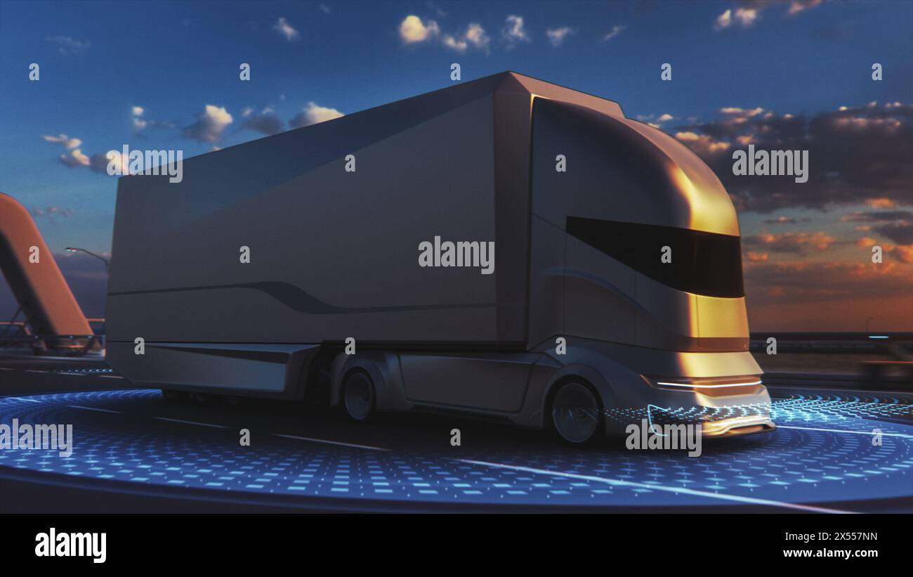 Futuristic Technology Concept: Autonomous Self-Driving Lorry Truck with ...