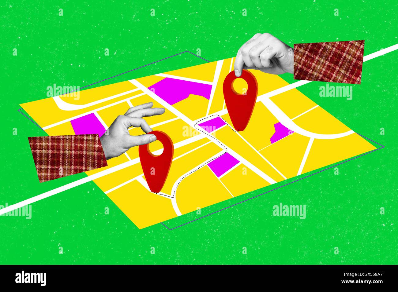 Trend artwork composite photo collage of hands hold geo point mark map ...