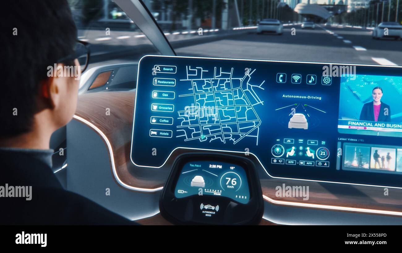 Futuristic Concept: Stylish Businessman Using Navigation App on an ...