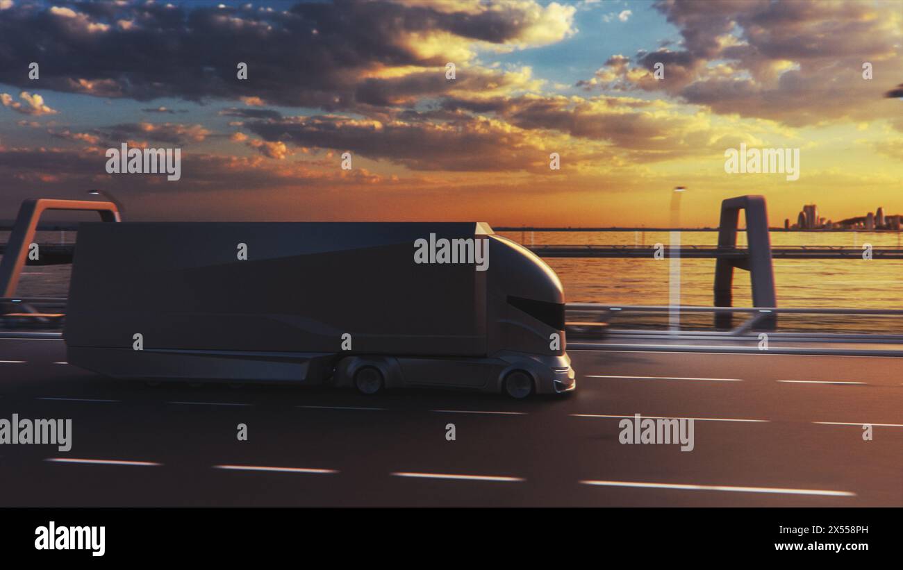 Futuristic Technology Concept: Autonomous Self-Driving Truck with Cargo ...