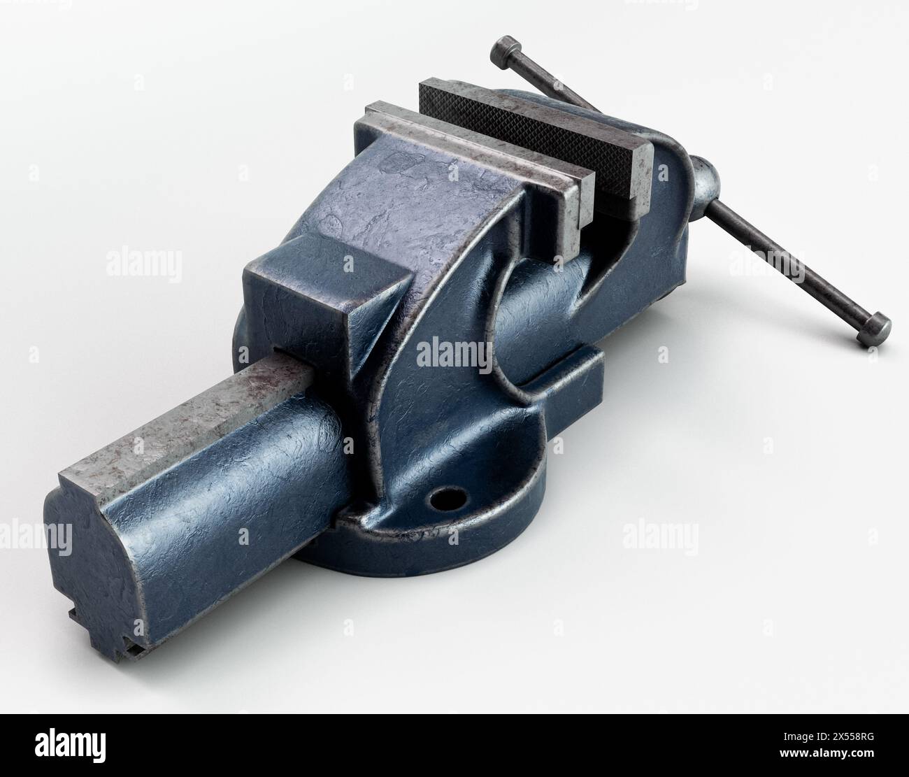 An industrial cast iron bench vice grip on an isolated white background ...