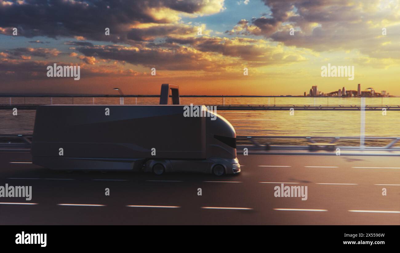 Futuristic Technology Concept: Autonomous Self-Driving Truck with Cargo ...