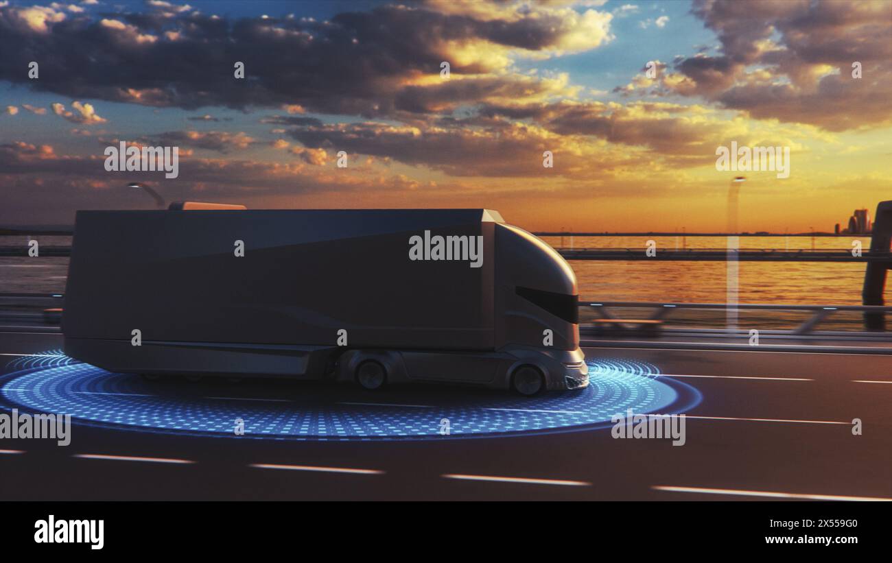 Futuristic Technology Concept: Autonomous Self-Driving Lorry Truck with ...
