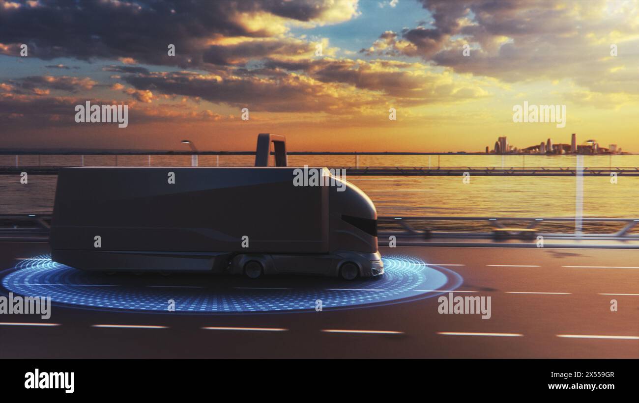 Futuristic Technology Concept: Autonomous Self-Driving Lorry Truck with ...