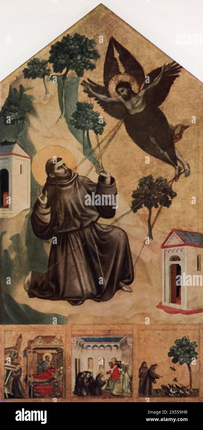 Saint Francis Receiving the Stigmata" by Giotto, circa 1320, located at the Louvre Museum, Paris ...