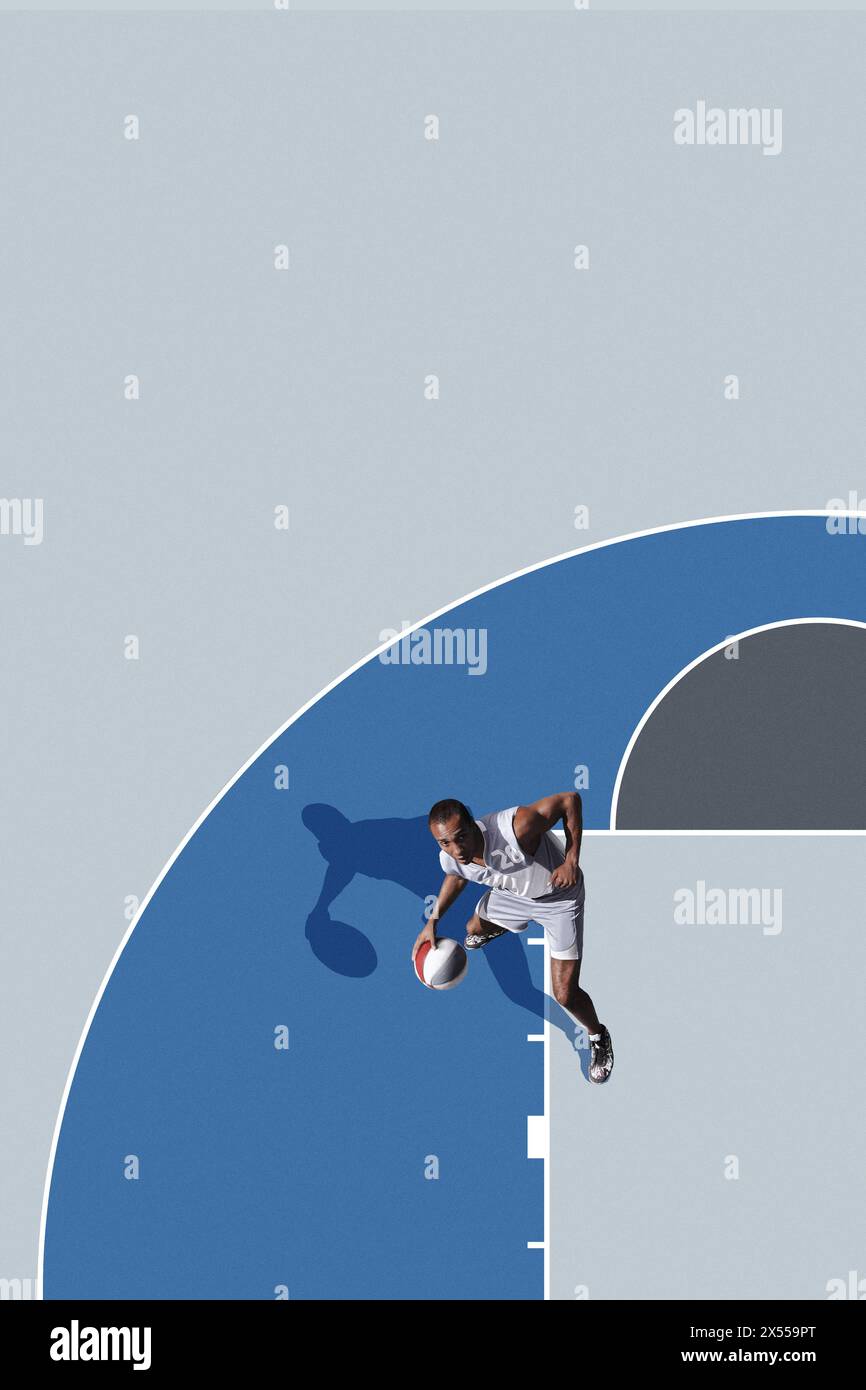 Aerial view on competitive and focused muscular man, basketball player ...