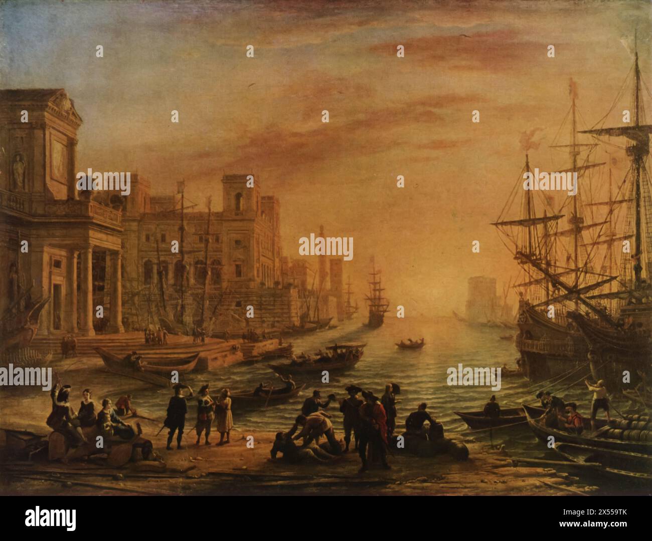 A Seaport at Sunset" by Claude Lorrain, painted circa 1639, housed at ...