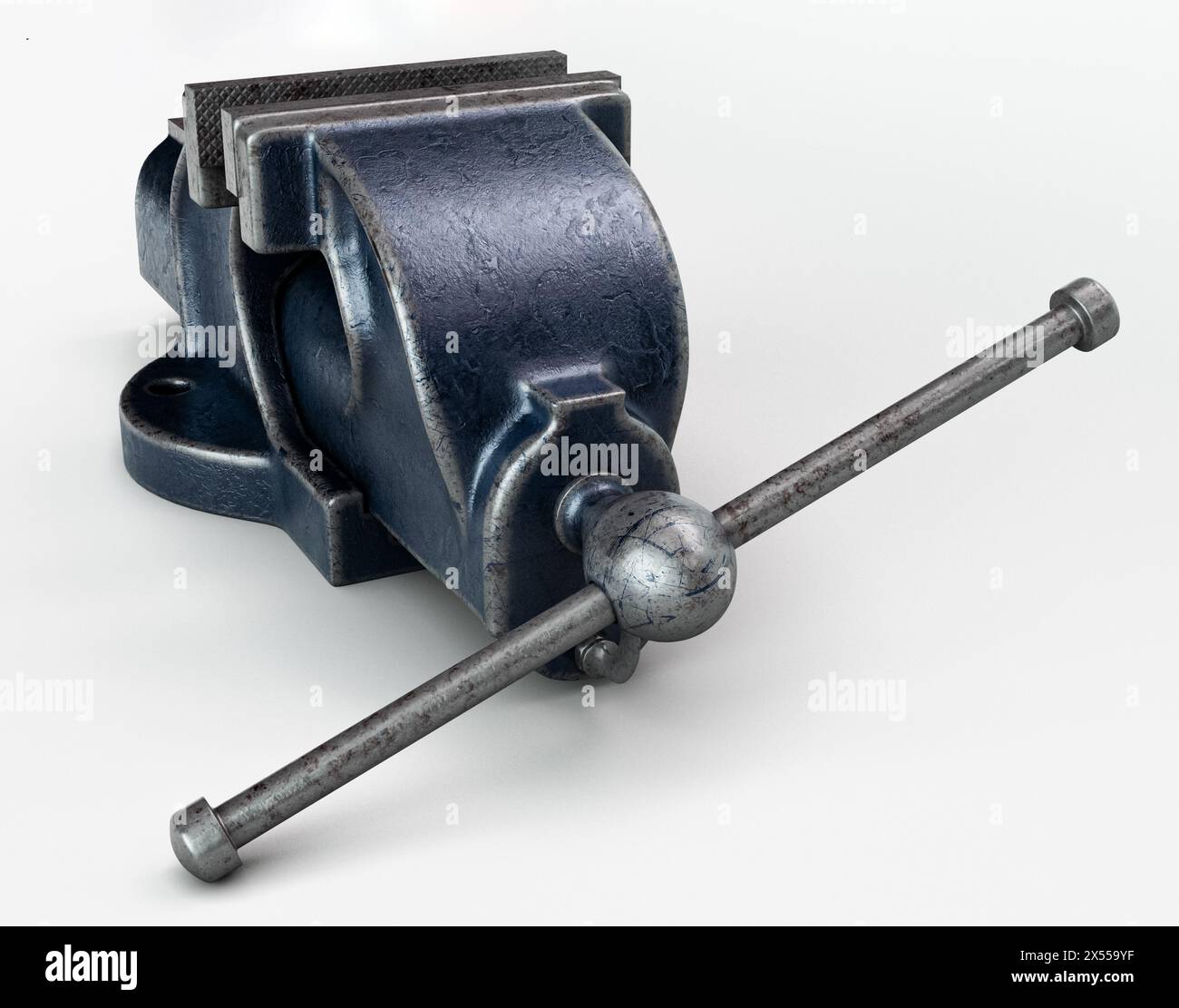 An industrial cast iron bench vice grip on an isolated white background ...