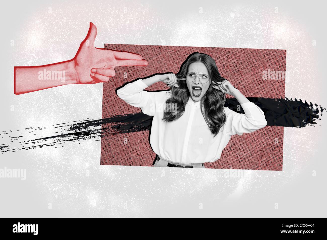 Trend 3D photo collage of black white silhouette confused young lady ...