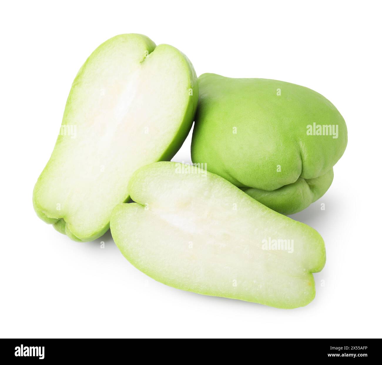 Cut and whole chayote isolated on white Stock Photo - Alamy
