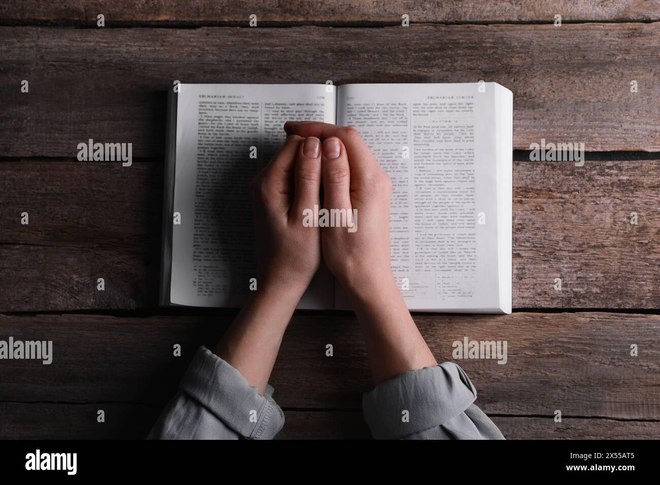 Top view woman praying hands hi-res stock photography and images - Alamy