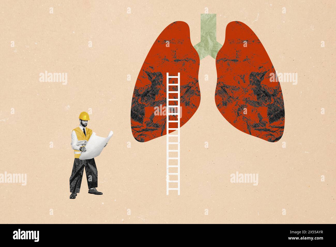 Creative collage image young man builder architect engineer occupation ...