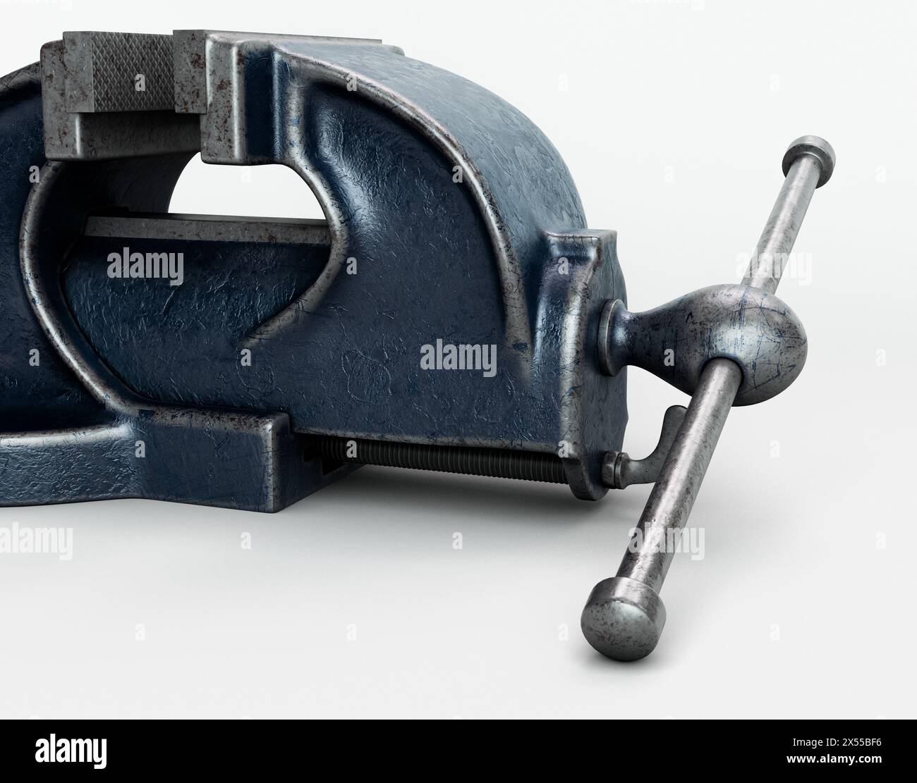 An industrial cast iron bench vice grip on an isolated white background ...