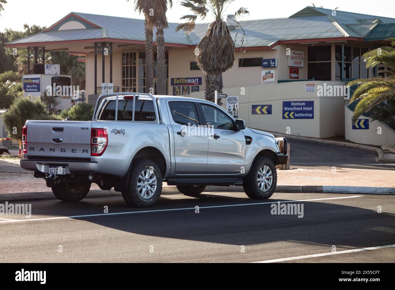 DENHAM, WESTERN AUSTRALIA - JULY 5, 2018: Ford Ranger 4x4 pickup with ...