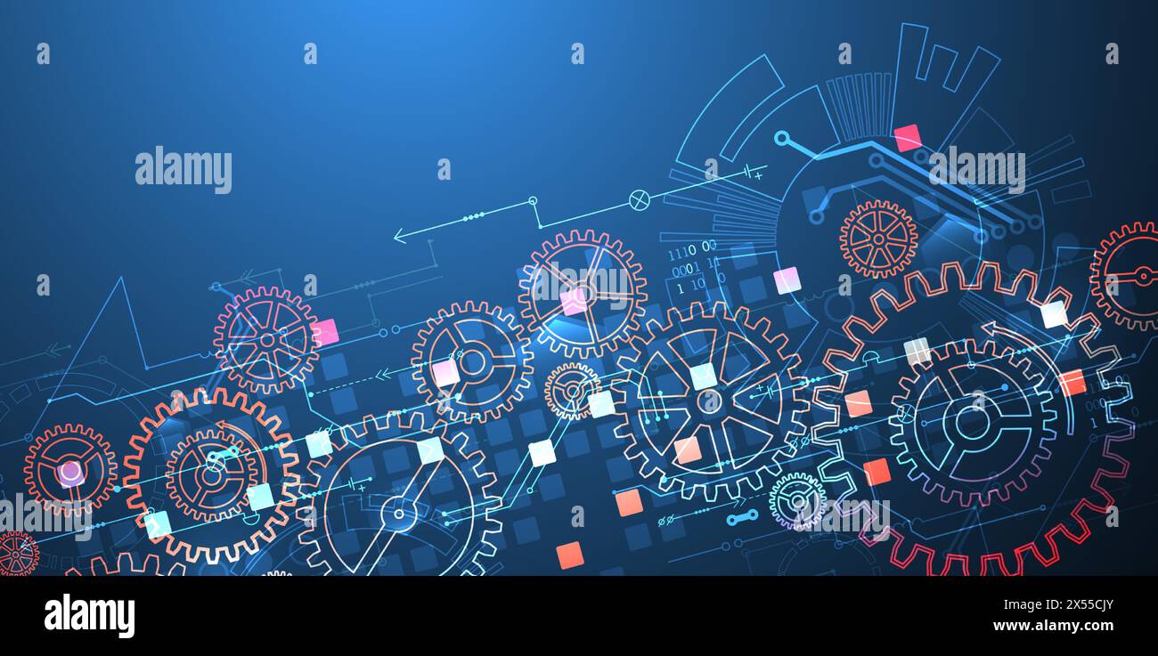Gear wheel technology pattern on gradient background. Hand drawn vector ...
