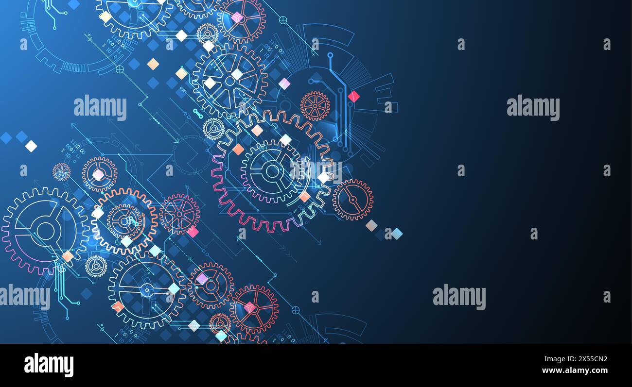 Gear wheel technology pattern on gradient background. Hand drawn vector ...