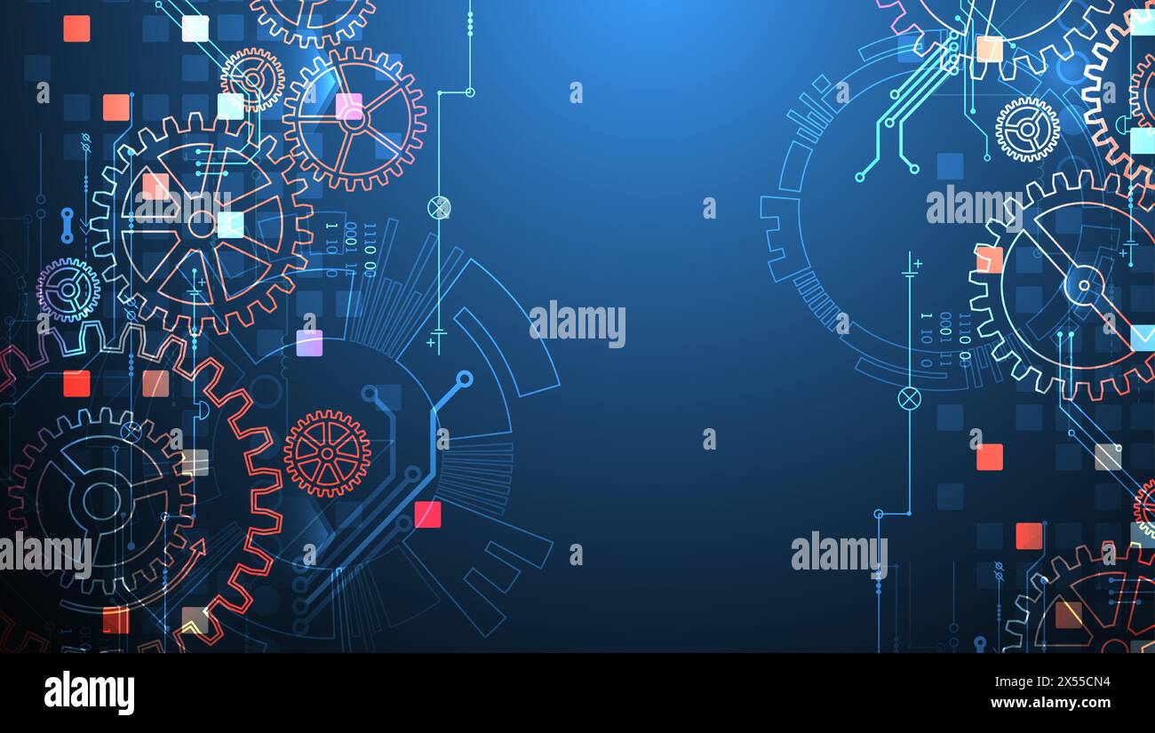 Gear wheel technology pattern on gradient background. Hand drawn vector ...