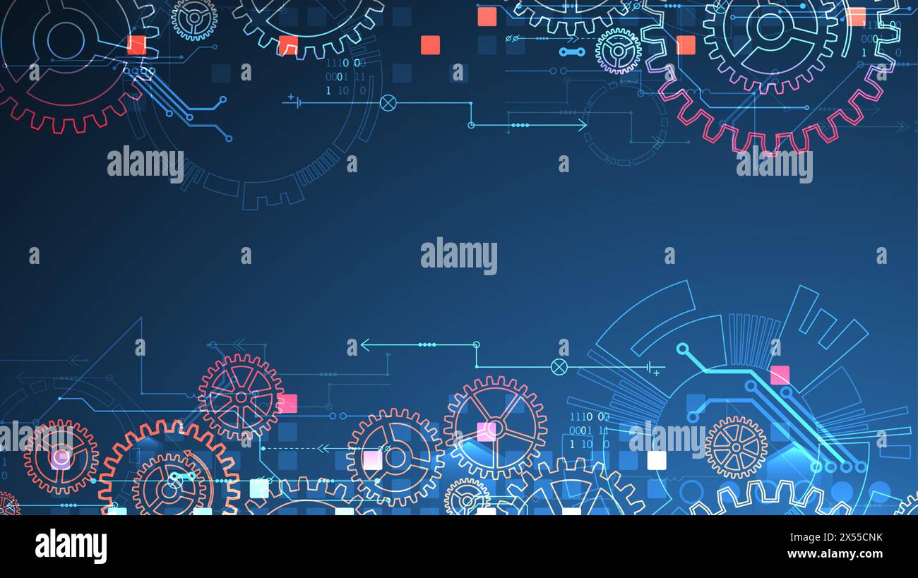 Gear wheel technology pattern on gradient background. Hand drawn vector ...