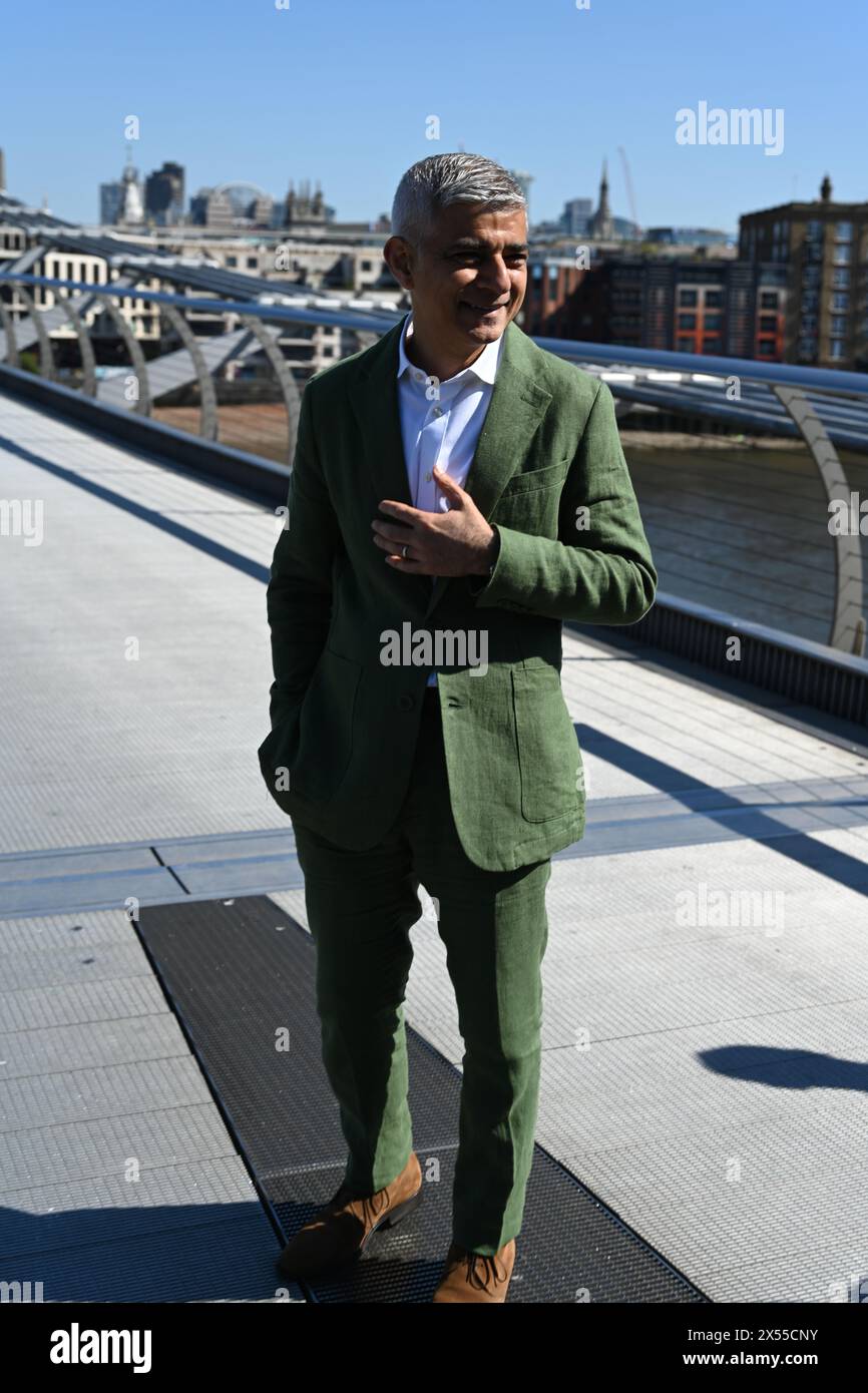 Millennium Bridge, London, UK. 7th May, 2024. Sadiq Khan's arrives ...