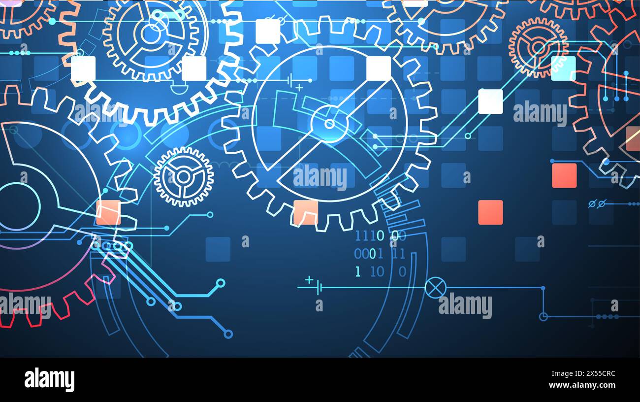 Gear wheel technology pattern on gradient background. Hand drawn vector ...