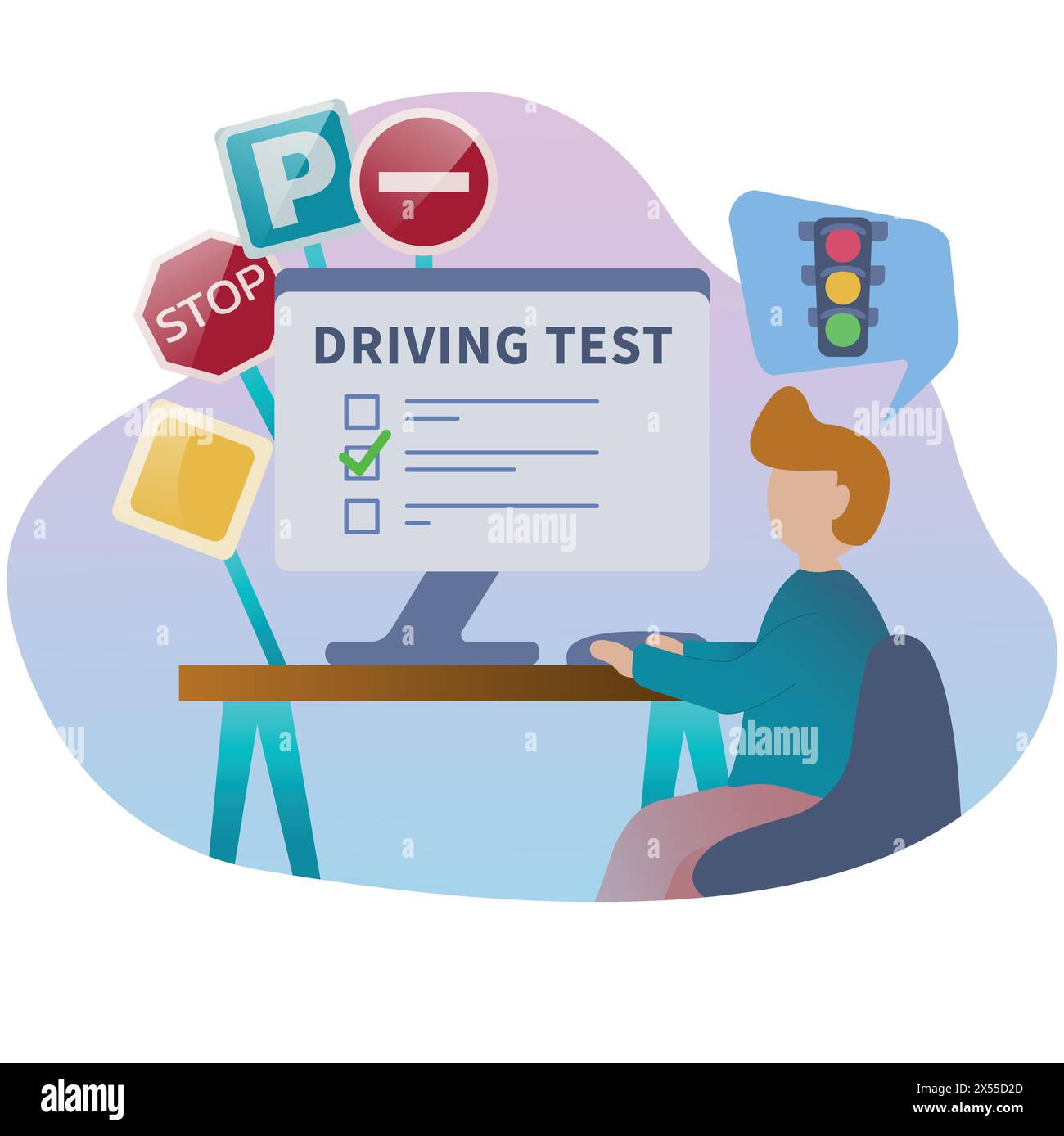 Driver license. People studying in driving school and passing exams ...