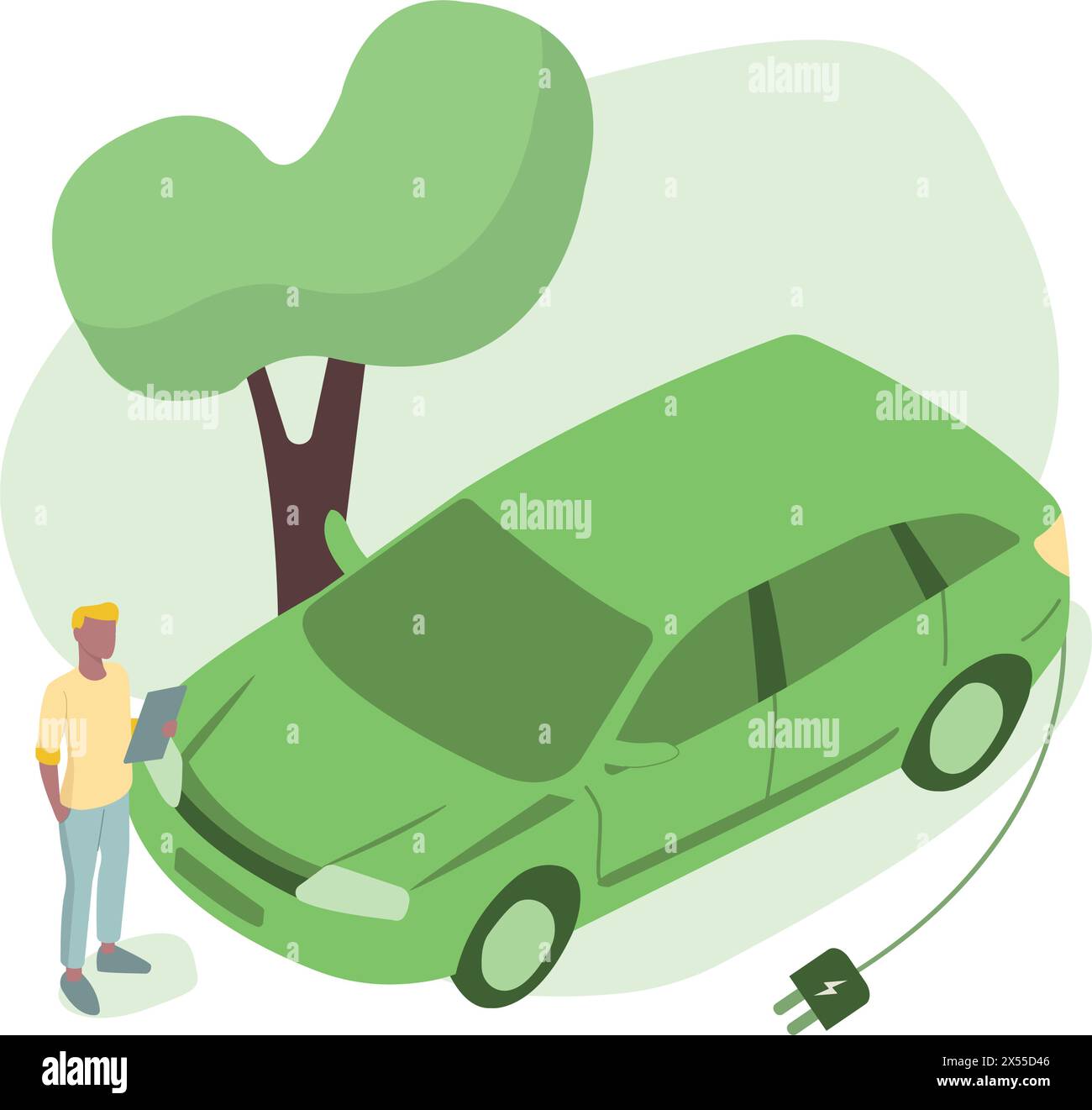 Electric car with plug, EV car, Eco friendly vehicle concept, Vector ...