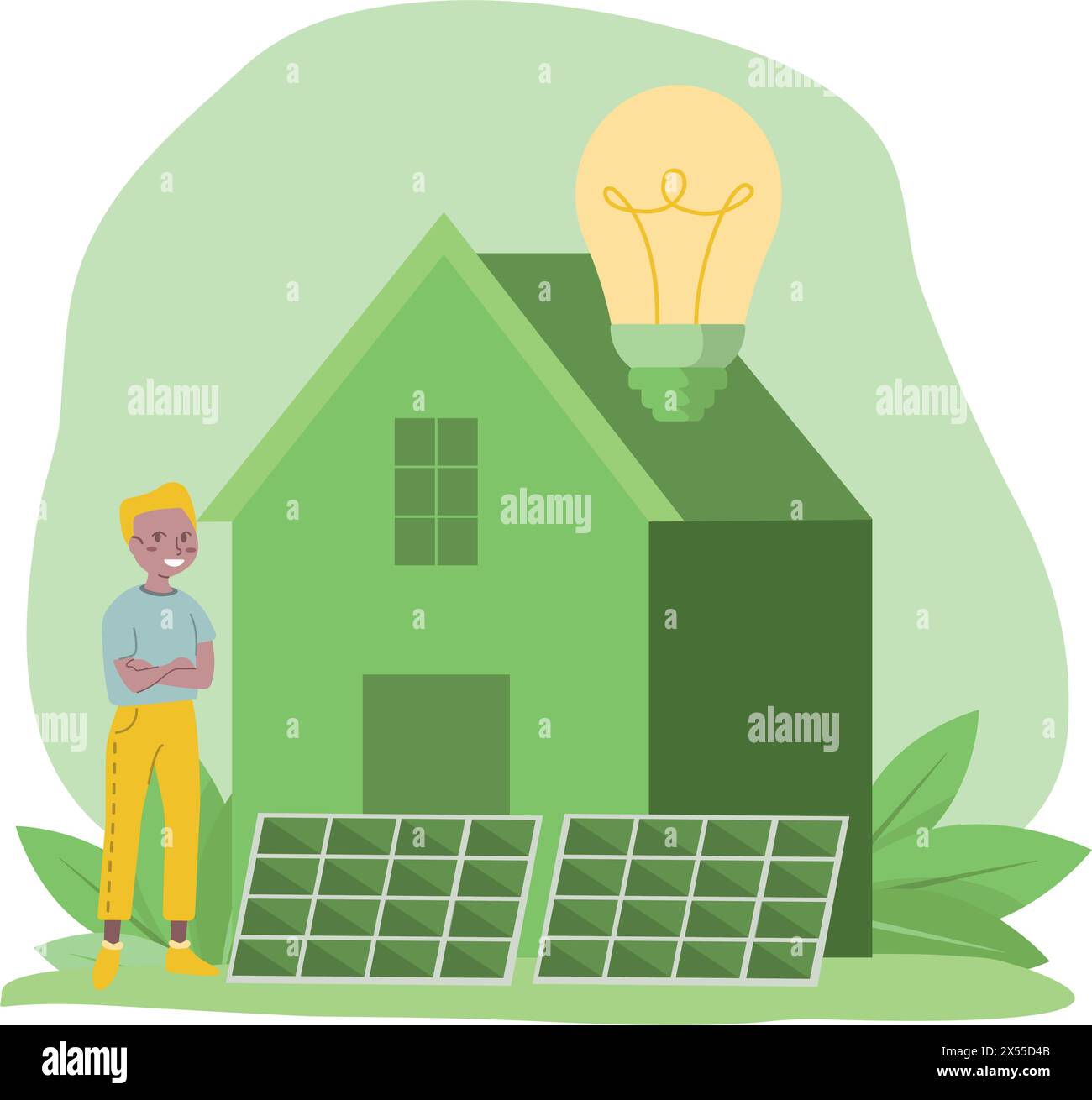 House with solar panels. Vector illustration in flat style. Modern eco ...