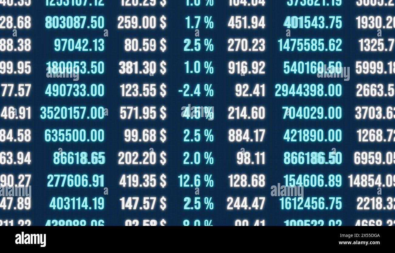 Data spread sheet with numbers, financial figures, business report ...