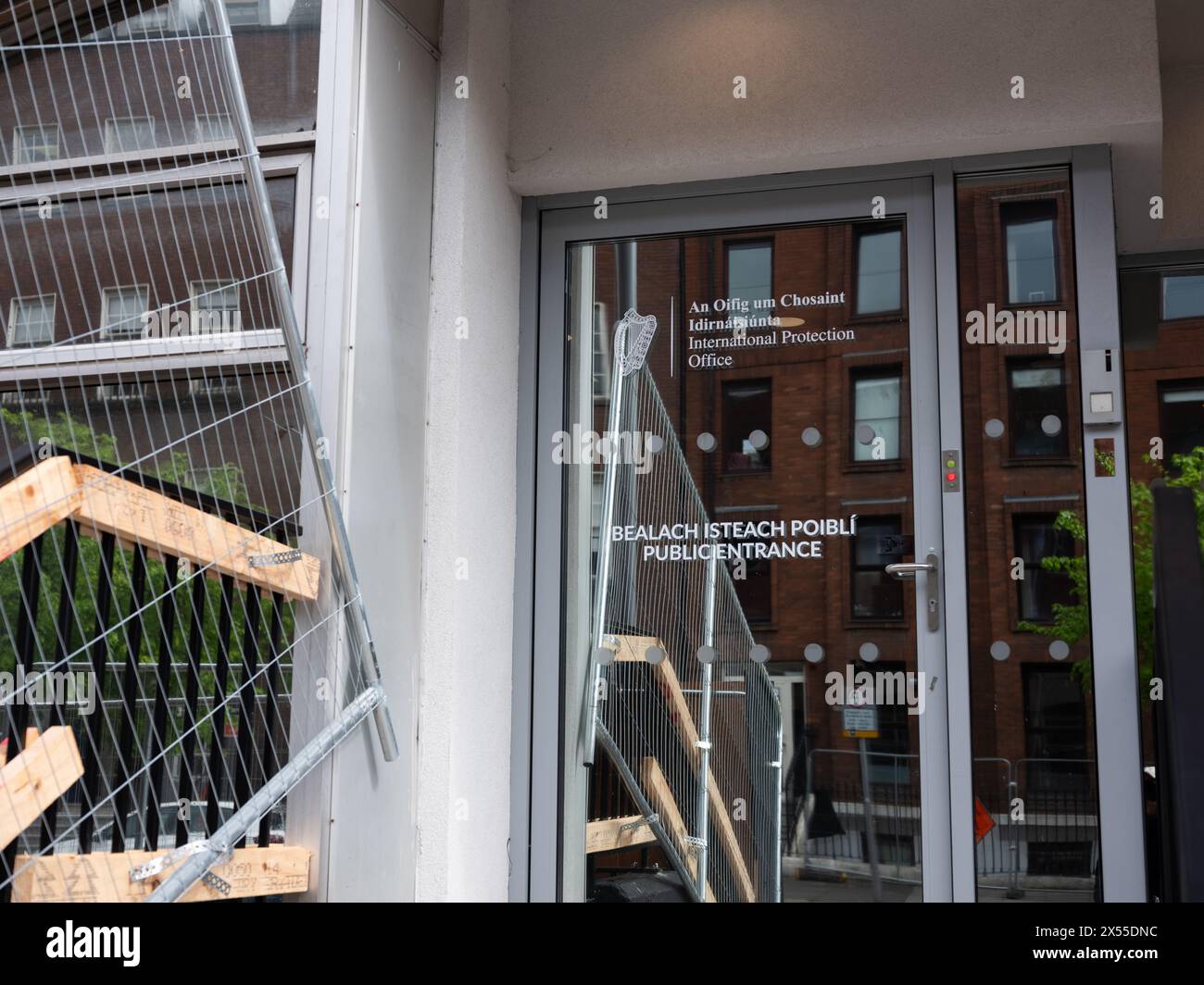 Barriers erected outside the International Protection Office on Mount ...
