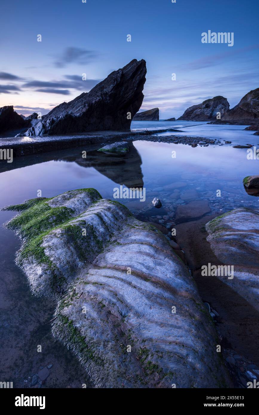 Twilight at Combe Martin on the north Devon coast, Exmoor National Park ...