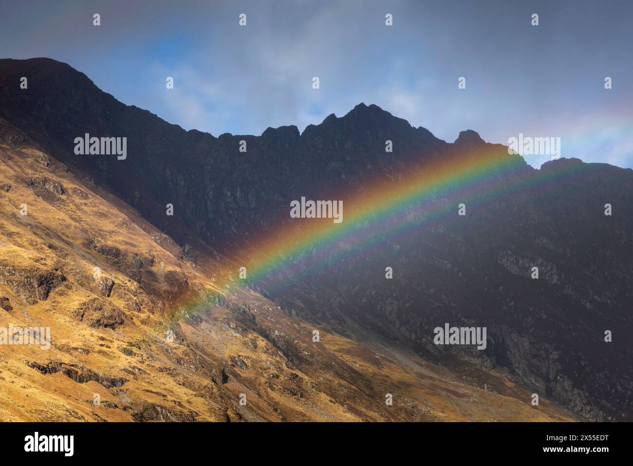 Rainbow in the Pass of Glencoe below the Aonach Eagach ridge in the ...