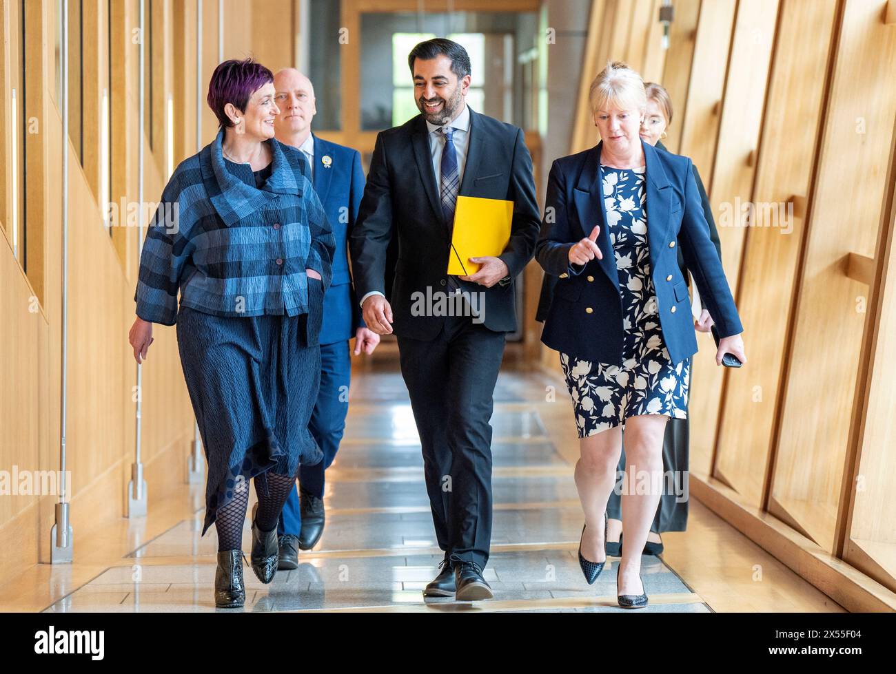 Humza Yousaf arrives with Angela Constance (left) and Shona Robison ...