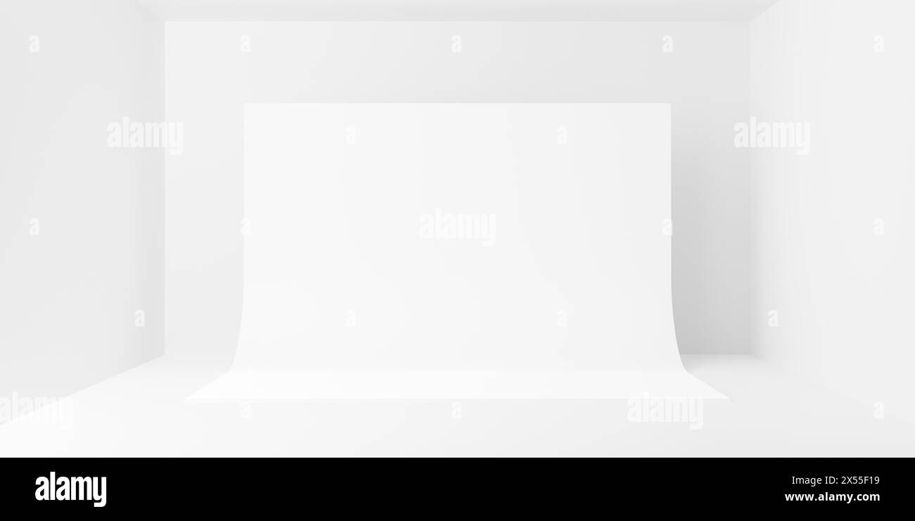 White empty studio room background with curved white backdrop in the ...