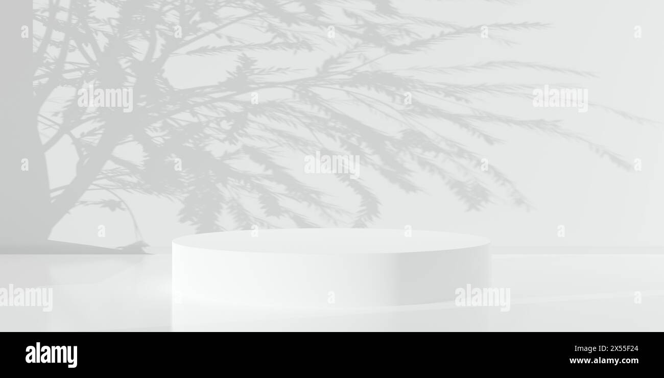 White empty room, blank round dais, podium or platform background with ...