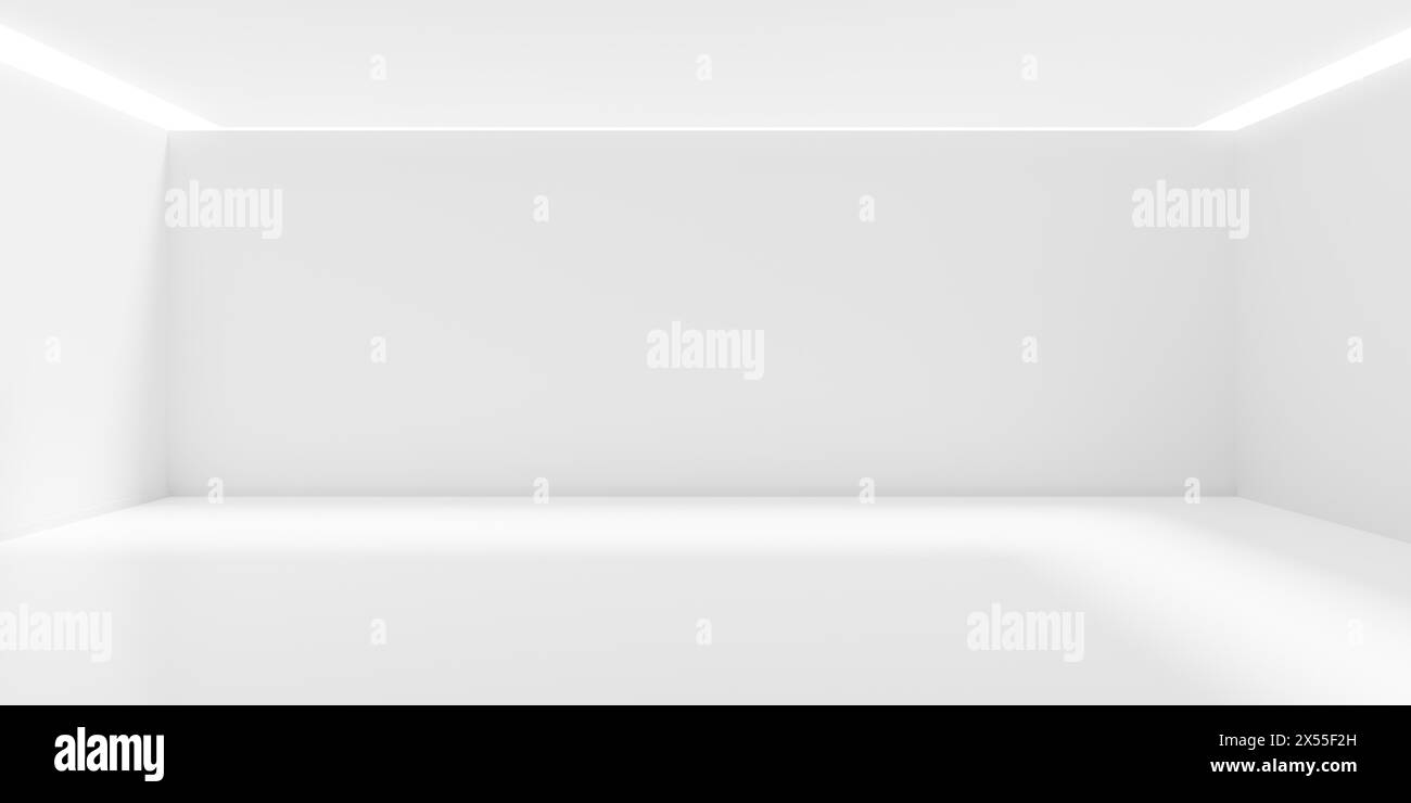 Empty white interior room with light from surrounding ceiling opening ...