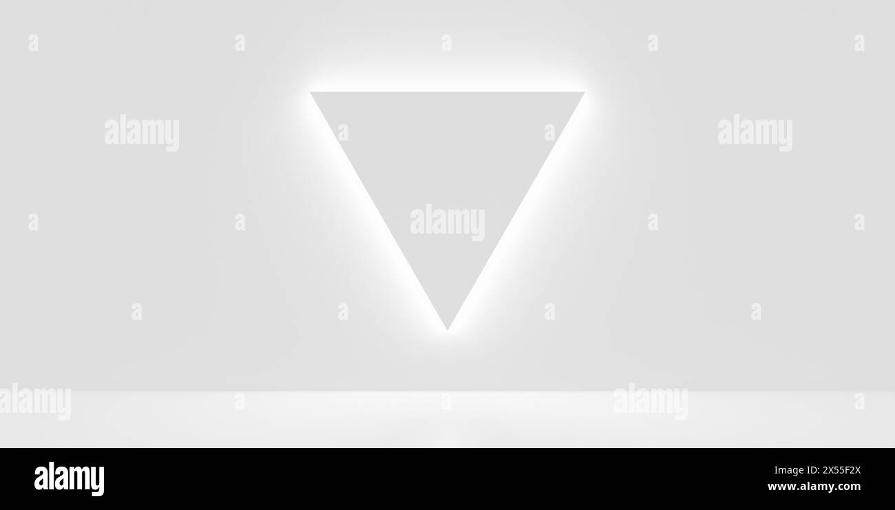 White empty, blank, clean room with triangular shaped backlit geometric ...
