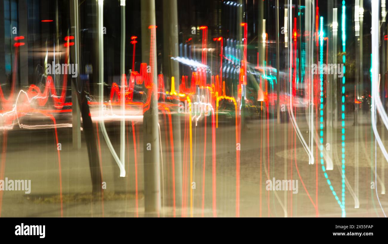 Effect of blurred streaked lights from car headlights at night ...