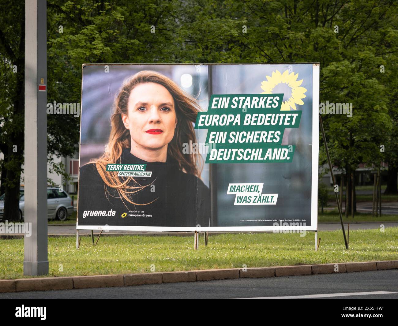 Die Grünen election campaign poster for the European elections. The ...