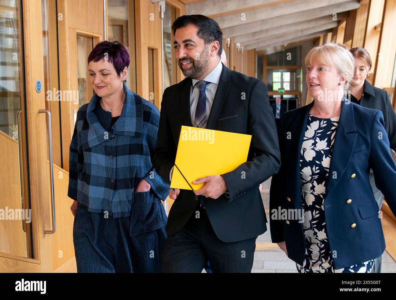 Humza Yousaf arrives with Angela Constance (left) and Shona Robison ...
