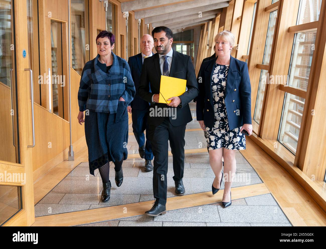 Humza Yousaf arrives with Angela Constance (left) and Shona Robison ...